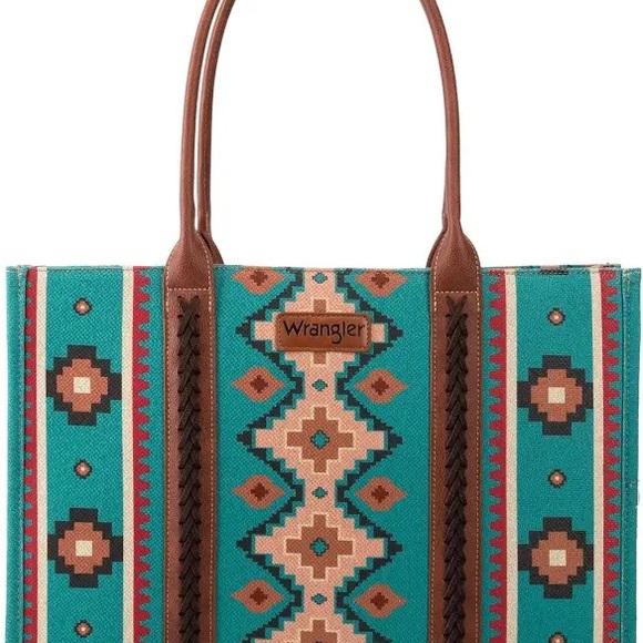 Wrangler | Bags | Wrangler Aztec Tote Bag In Teal And Brown | Poshmark